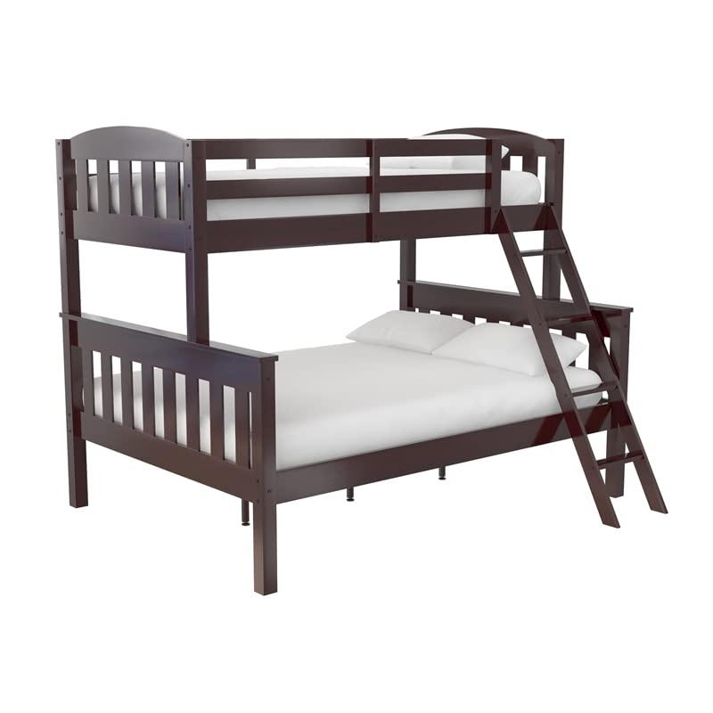 Dorel Living Airlie Solid Wood Bunk Beds Twin Over Full with Ladder and Guard Rail, Espresso