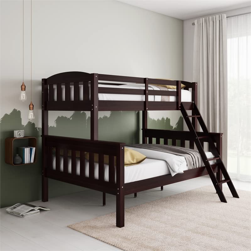 Dorel Living Airlie Solid Wood Bunk Beds Twin Over Full with Ladder and Guard Rail, Espresso