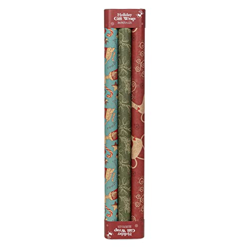 K-Kraft Vintage Prints Christmas Kraft Wrapping Paper Sets - 112.5 Square feet per Set (Mistletoe-Reindeer-SodaShoppe)