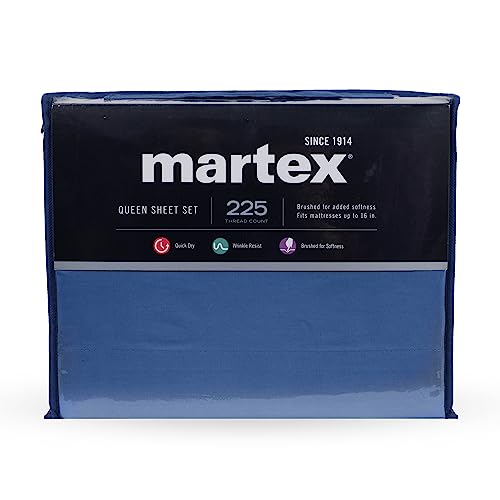 Martex Cotton Rich Bed Sheet Set - Brushed Cotton Blend, Super Soft Finish, Wrinkle Resistant, Quick Drying, Bedroom, Guest Room - 3-Piece Twin Set, Ceil Blue