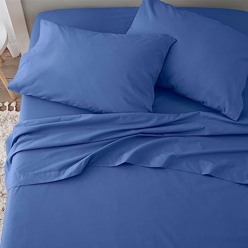 Martex Cotton Rich Bed Sheet Set - Brushed Cotton Blend, Super Soft Finish, Wrinkle Resistant, Quick Drying, Bedroom, Guest Room - 3-Piece Twin Set, Ceil Blue