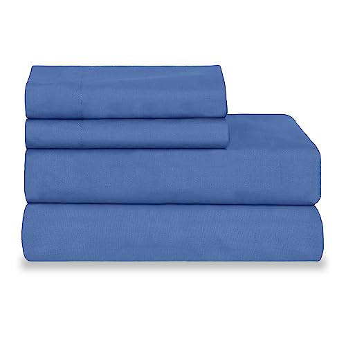 Martex Cotton Rich Bed Sheet Set - Brushed Cotton Blend, Super Soft Finish, Wrinkle Resistant, Quick Drying, Bedroom, Guest Room - 3-Piece Twin Set, Ceil Blue