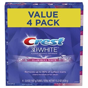 crest toothpaste 3d glamorous white, mint, (packaging may vary) 3.8 oz, pack of 4