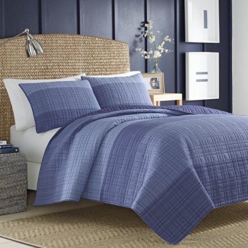 Nautica | Riverview Collection | 100% Cotton Reversible and Light-Weight Quilt Bedspread, Pre-Washed for Extra Comfort, Easy Care Machine Washable, Queen, Blue