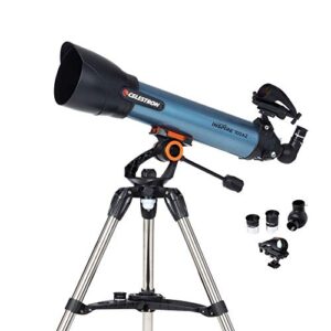 celestron inspire 100az refractor smartphone adapter built-in refracting telescope, blue (22403)