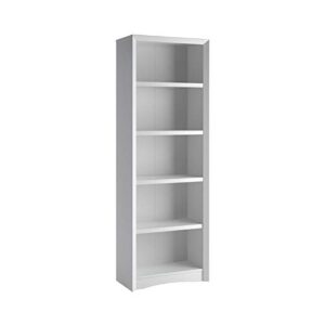 corliving quadra 5 shelf faux wood grain bookcase in white