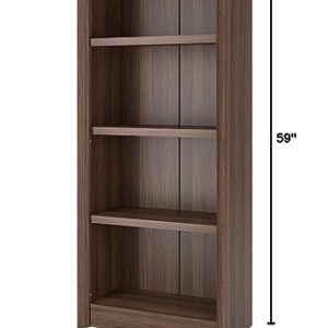 CorLiving Quadra 4 Shelf Faux Wood Grain Bookcase in Walnut