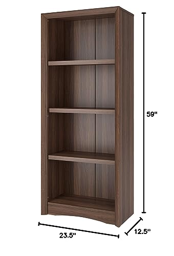 CorLiving Quadra 4 Shelf Faux Wood Grain Bookcase in Walnut