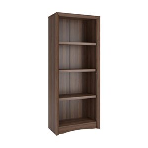 corliving quadra 4 shelf faux wood grain bookcase in walnut