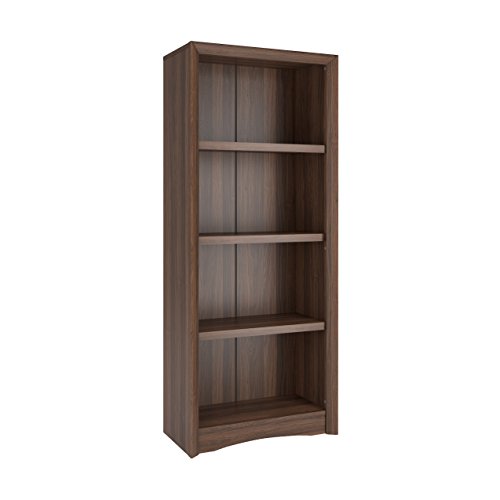 CorLiving Quadra 4 Shelf Faux Wood Grain Bookcase in Walnut