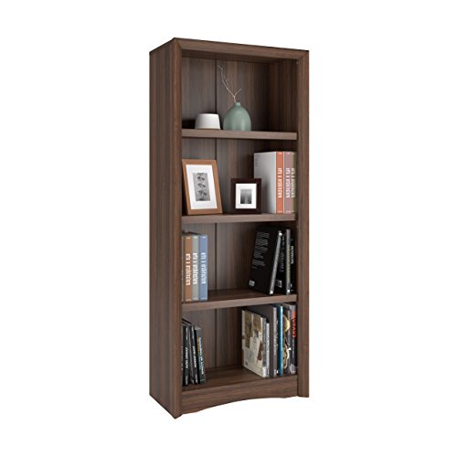 CorLiving Quadra 4 Shelf Faux Wood Grain Bookcase in Walnut