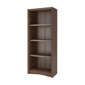 CorLiving Quadra 4 Shelf Faux Wood Grain Bookcase in Walnut