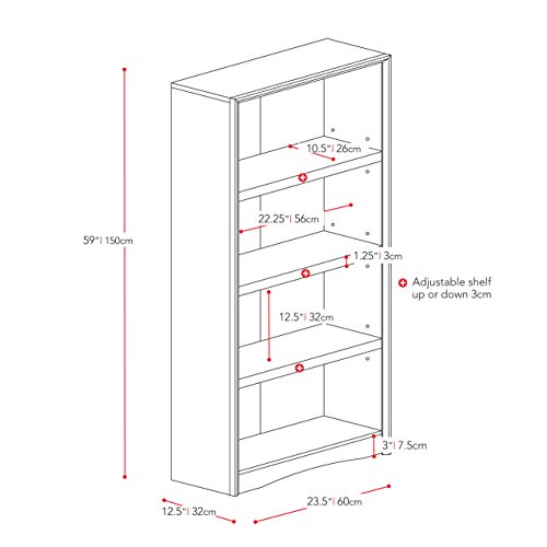 CorLiving Quadra 4 Shelf Faux Wood Grain Bookcase in Walnut