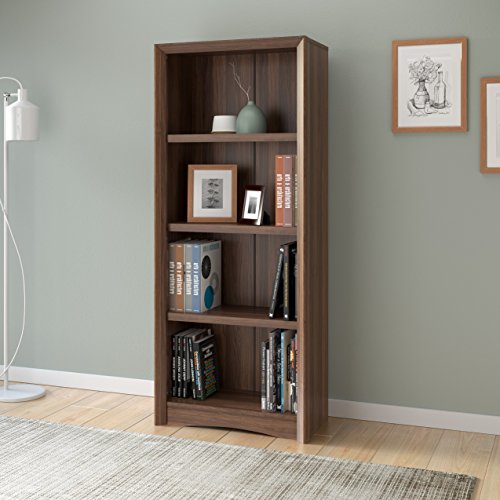 CorLiving Quadra 4 Shelf Faux Wood Grain Bookcase in Walnut