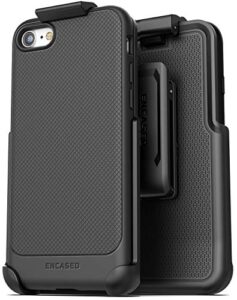 encased iphone se belt clip case (2020/2022) thin armor grip cover with holster (matte black)