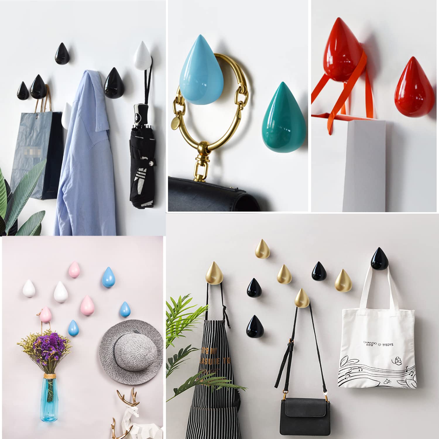 E Support Simple Water Drop Shaped Coat Hanger Wall Mounted Decorative Hooks Hat Rack for Hanging Bathroom Dressing Room Decoration