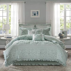 madison park cotton comforter set - shabby chic cottage design cottage design all season down alternative bedding, matching shams, bedskirt, decorative pillows, queen (90 in x 90 in) seafoam 9 piece