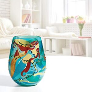 Designs by Lolita “Mermaid” Hand-painted Artisan Stemless Wine Glass, 20 oz.