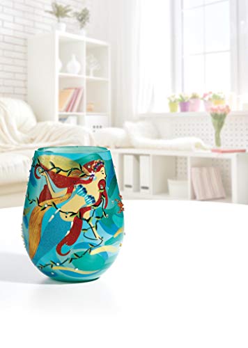 Designs by Lolita “Mermaid” Hand-painted Artisan Stemless Wine Glass, 20 oz.