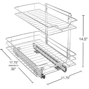 Smart Design Pull-Out Cabinet Organizer – 2-Tier Chrome, Small Top, Medium Bottom – Steel Sliding Cabinet Organizer Holds Up To 100 lbs. for Optimal Home Organization and Storage