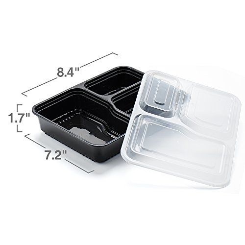 Glotoch 50Pack 34oz Meal Prep Container Microwave Safe,Disposable 3 Compartment Plastic Food Prep Containers with Lids for Food,Leftover BPA Free, Dishwasher Safe