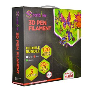 Scribbler 3D Pen PLA Based Flexible Filament Refills for 3D Drawing Pen | Premium Quality, Durable PLA Based Flex Material| 400 Linear Feet for Endless Doodles| 3 Different Color