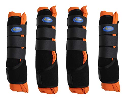 Professional Equine Horse Stable Shipping Boots Wraps Front Rear 4 Pack Leg Hoof Care Orange 4120OR