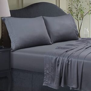 tribeca living bamb300ssqust 300 tc rayon from bamboo deep pocket sheet set, 4 piece, steel grey