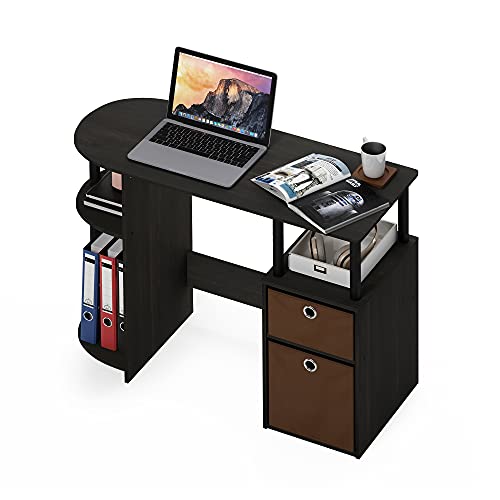 FURINNO Jaya Computer Study Desk with Bin, Brown