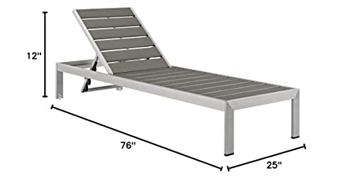 Modway Shore Aluminum Outdoor Patio Chaise Lounge Chair in Silver Gray