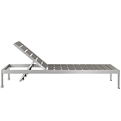 Modway Shore Aluminum Outdoor Patio Chaise Lounge Chair in Silver Gray