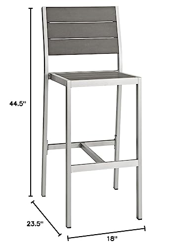 Modway Shore Aluminum Outdoor Patio Armless Bar Stool in Silver Gray