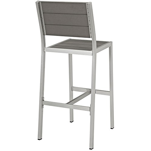 Modway Shore Aluminum Outdoor Patio Armless Bar Stool in Silver Gray