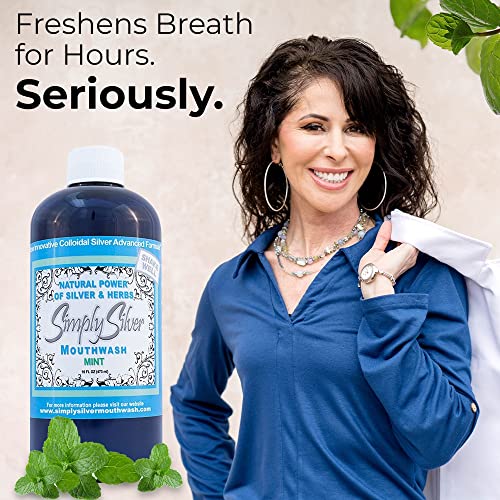 Simply Silver Mouthwash Mint Flavor- All Natural Colloidal Silver Mouthwash with Patent Pending Formula, Alcohol, Fluoride, and BPA Free, 16 Fl Oz