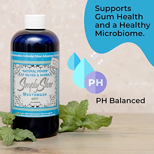 Simply Silver Mouthwash Mint Flavor- All Natural Colloidal Silver Mouthwash with Patent Pending Formula, Alcohol, Fluoride, and BPA Free, 16 Fl Oz