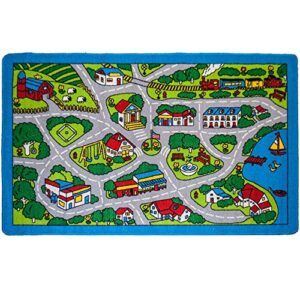 mybecca kids rugs street map in grey 5' x 7' childrens area rug - non skid gel backing (59" x 82")