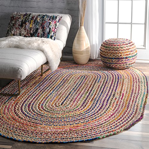 nuLOOM Aleen Bohemian Cotton/Jute Area Rug, 5' x 8' Oval, Multi