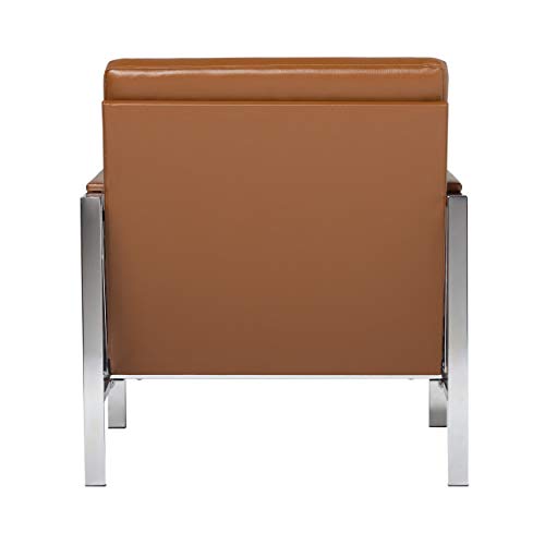 Studio Designs Home Modern Atlas Accent Chair for Living Room Bedroom, Bonded Leather, Caramel Brown, 72004