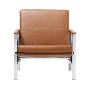 Studio Designs Home Modern Atlas Accent Chair for Living Room Bedroom, Bonded Leather, Caramel Brown, 72004