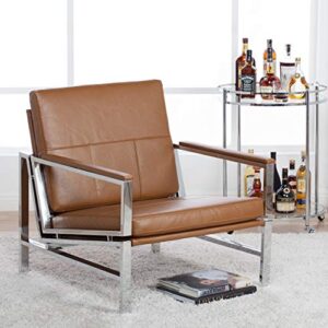 Studio Designs Home Modern Atlas Accent Chair for Living Room Bedroom, Bonded Leather, Caramel Brown, 72004