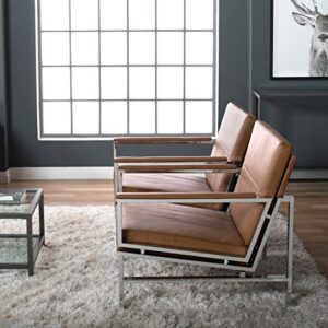 Studio Designs Home Modern Atlas Accent Chair for Living Room Bedroom, Bonded Leather, Caramel Brown, 72004