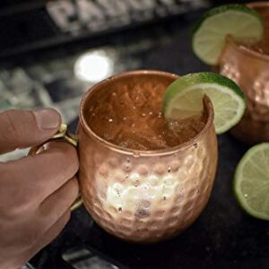 KoolBrew Moscow Mule Copper Mugs - Gift Set of 2, 100% Solid Handcrafted Copper Cups - 16 Ounce Food Safe Hammered Mug For Mules