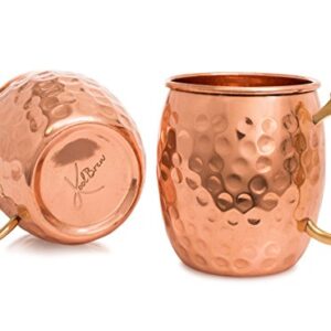 KoolBrew Moscow Mule Copper Mugs - Gift Set of 2, 100% Solid Handcrafted Copper Cups - 16 Ounce Food Safe Hammered Mug For Mules