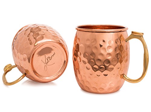 KoolBrew Moscow Mule Copper Mugs - Gift Set of 2, 100% Solid Handcrafted Copper Cups - 16 Ounce Food Safe Hammered Mug For Mules