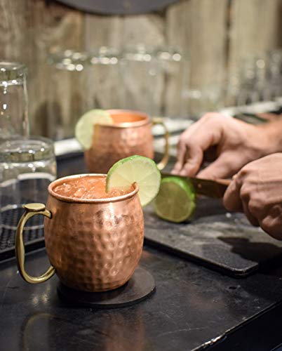 KoolBrew Moscow Mule Copper Mugs - Gift Set of 2, 100% Solid Handcrafted Copper Cups - 16 Ounce Food Safe Hammered Mug For Mules