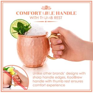 KoolBrew Moscow Mule Copper Mugs - Gift Set of 2, 100% Solid Handcrafted Copper Cups - 16 Ounce Food Safe Hammered Mug For Mules