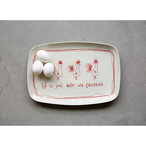 Creative Co-Op "Life is Just Better with Chickens" Stoneware Platter