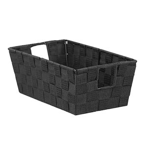 home basics small polyester woven strap open bin, black