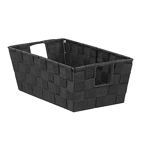 Home Basics Small Polyester Woven Strap Open Bin, Black