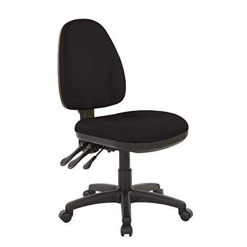 Office Star Ergonomic Dual Function Office Task Chair with Adjustable Padded Back and Built-in Lumbar Support, Armless, Dillon Black Fabric